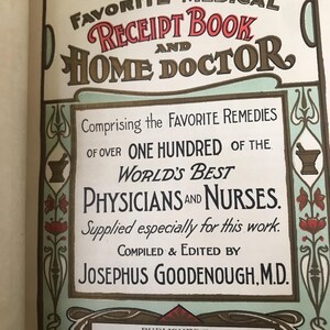 Antique Rare Medical Book. 1908 Edition of the Favorite Medical Receipt ...