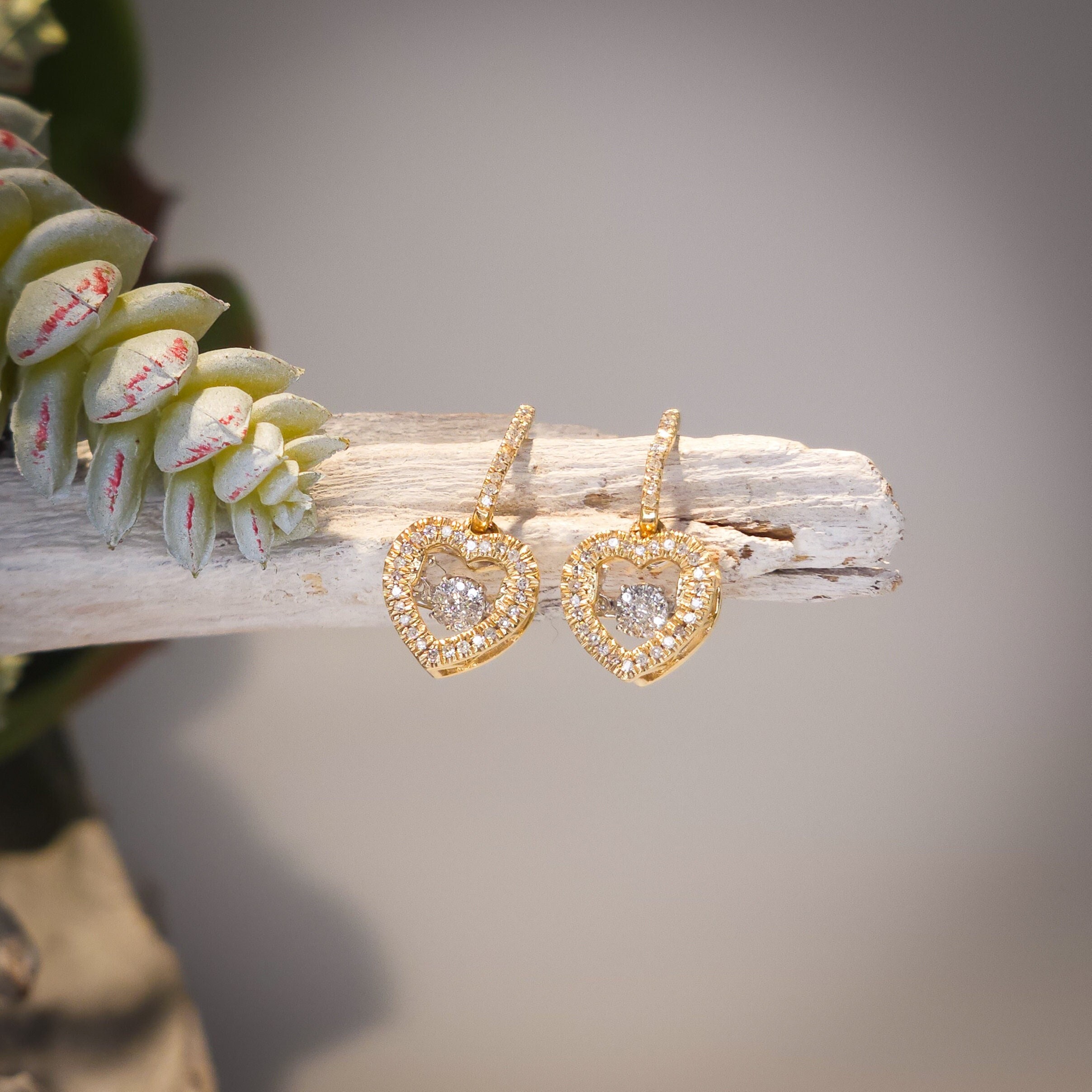 SaharJewellers Dancing Diamond Heart Dangling Earrings