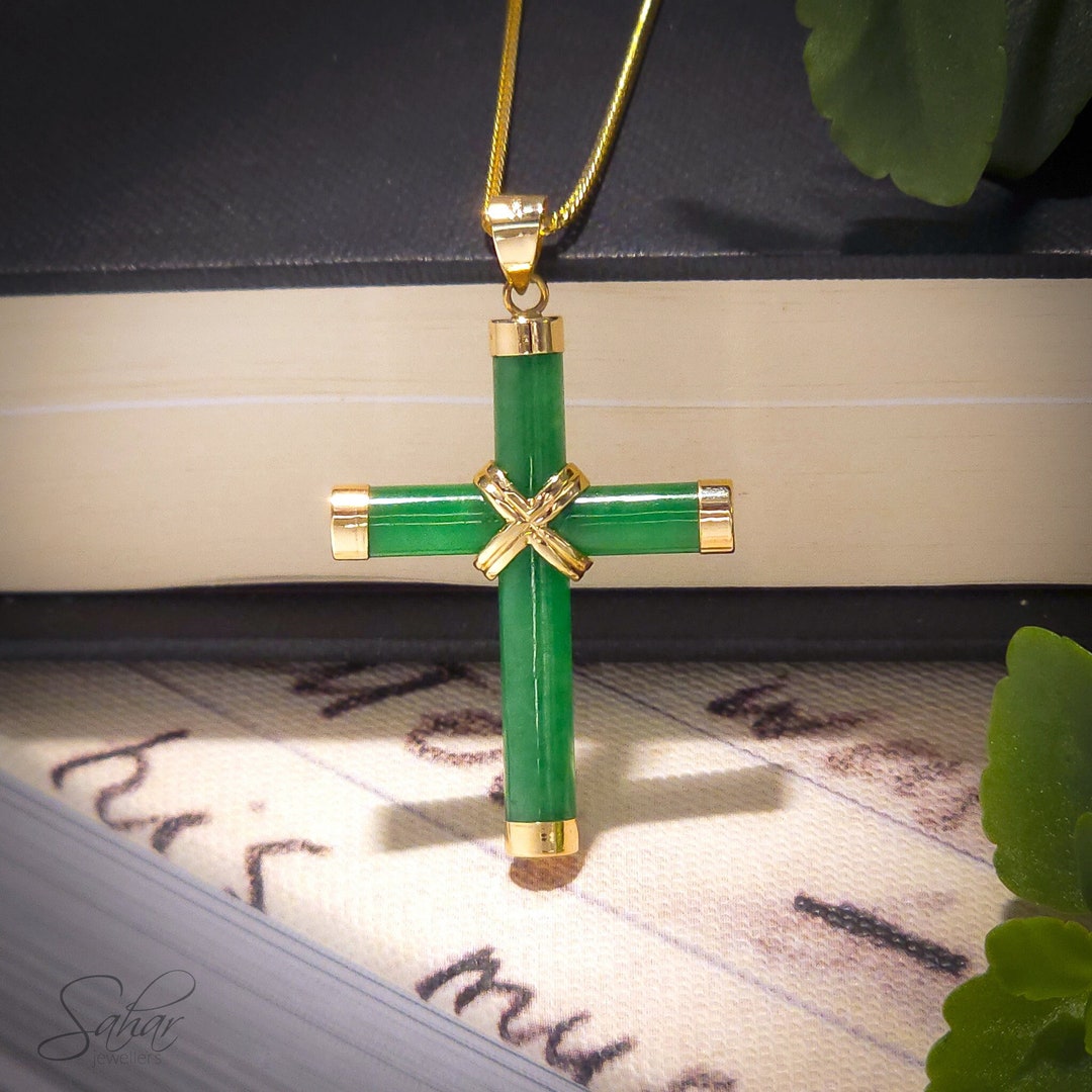 Green Jade 14k Cross Pendant - Etsy