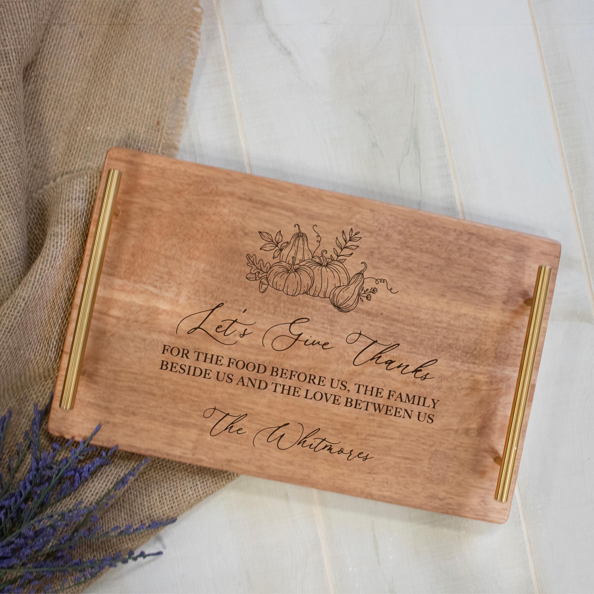Personalized Give Thanks Serving Tray With Handles | Wood Engraved ...