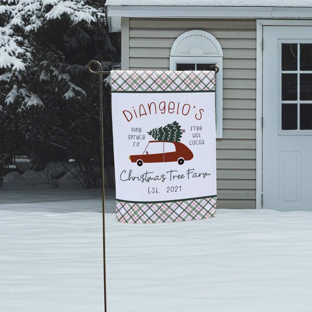 Red Car Christmas Tree Decor Vintage Christmas Garden Flag Red Car ...