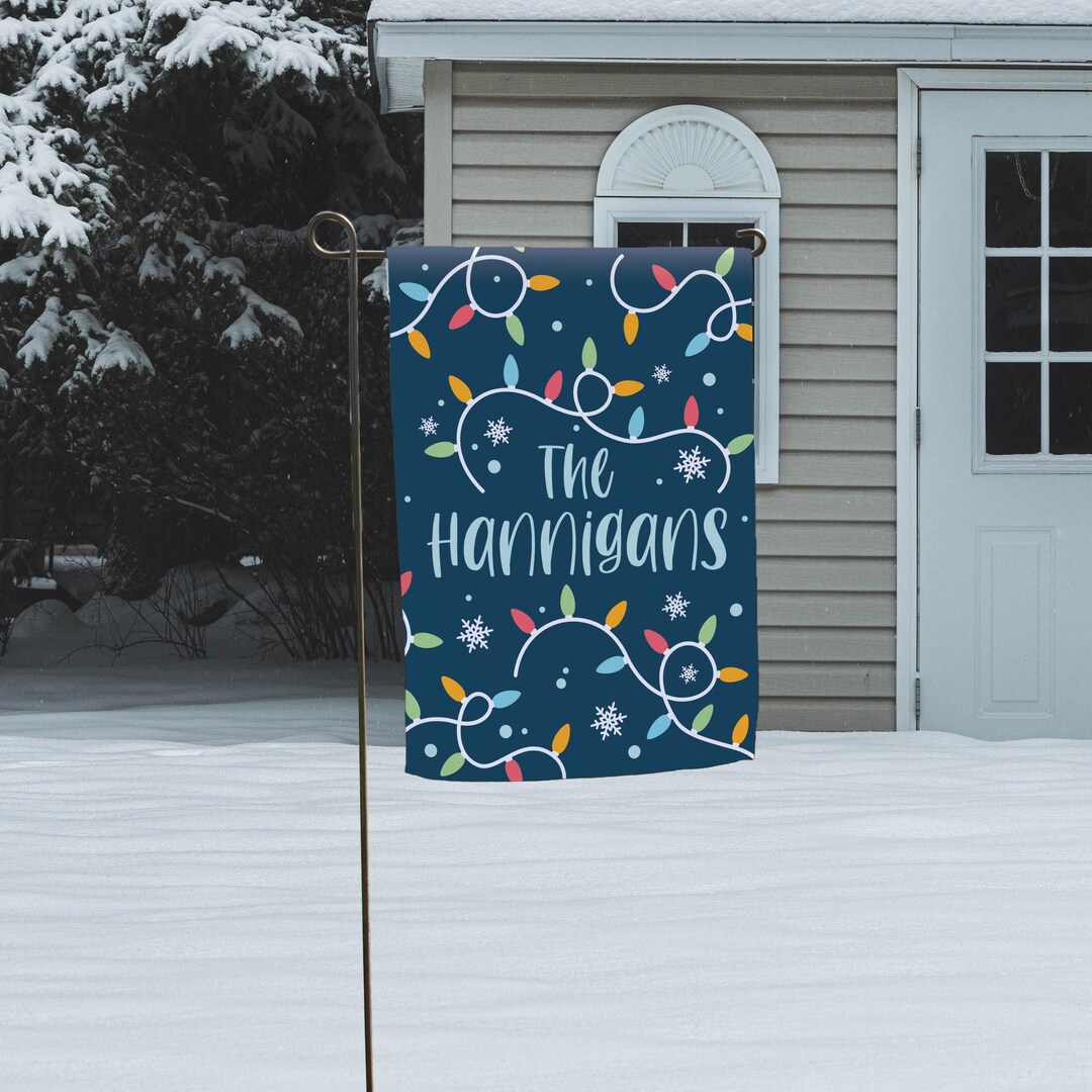 Christmas Lights Welcome Flag | Custom Family Name Christmas Decor ...