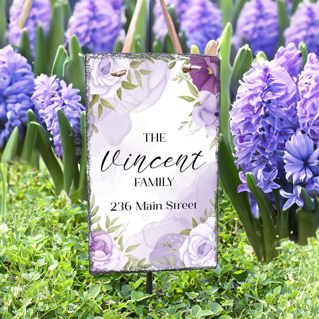Custom Address Outdoor Sign | Floral Housewarming Address Slate Hanger ...