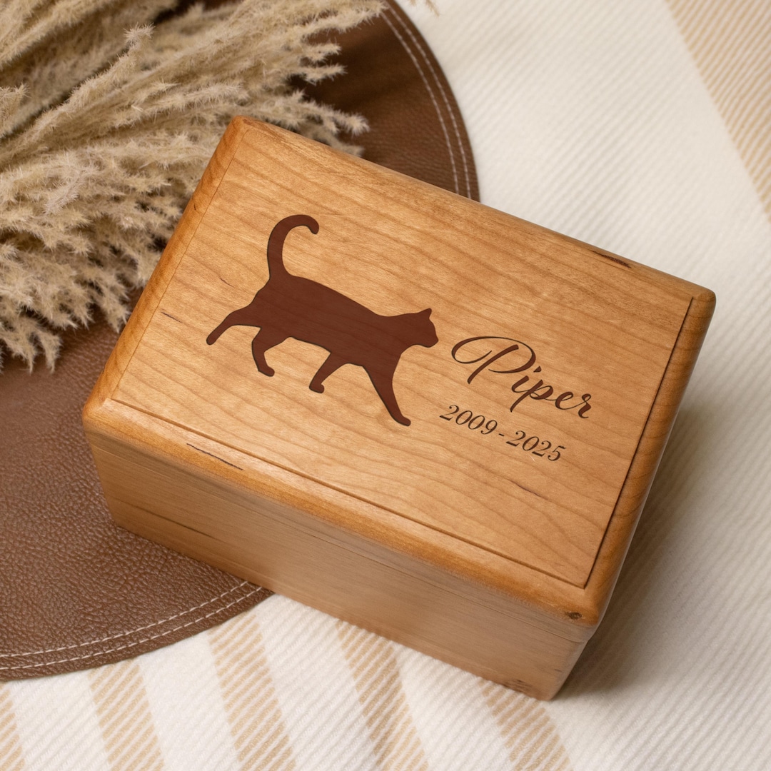 Personalized Pet Urn for Cat | Pet Cremation Urn | Wooden Cat Outlines ...