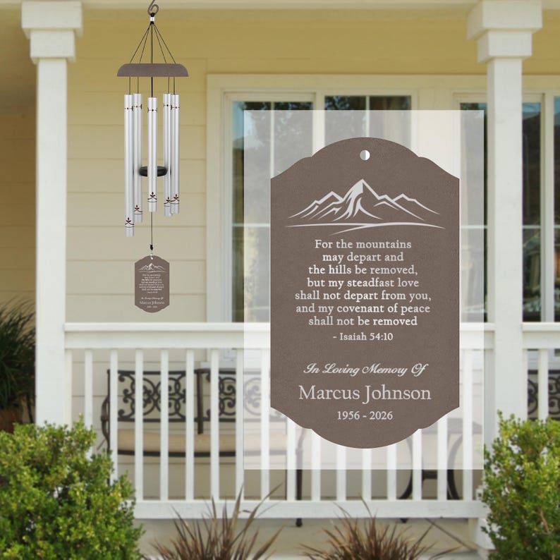 Bible Verse Memorial Wind Chime | Personalized Mountains Depart Wind ...