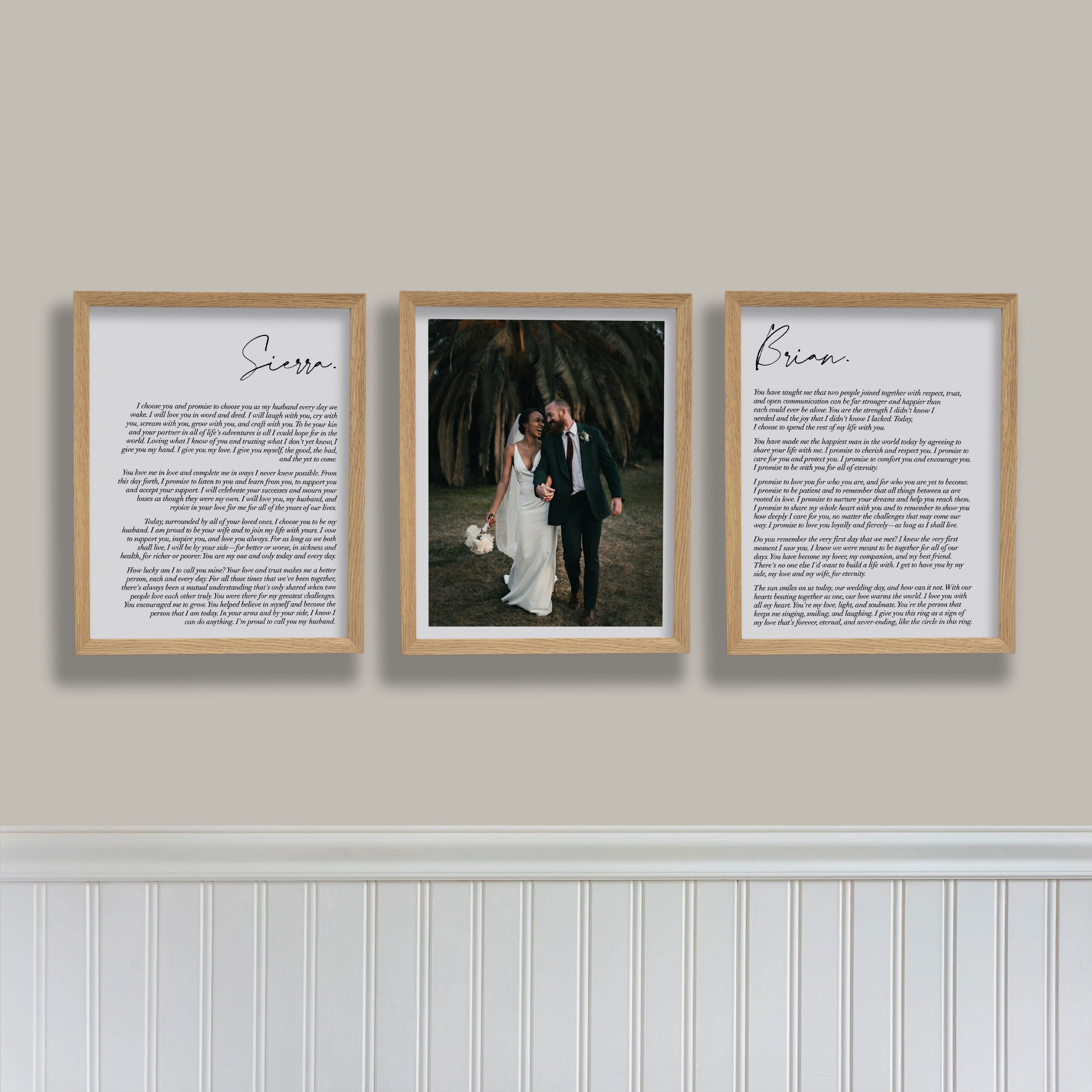 Framed Wedding Vows & Photo Wall Sign Set of 3 | Personalized Wedding ...