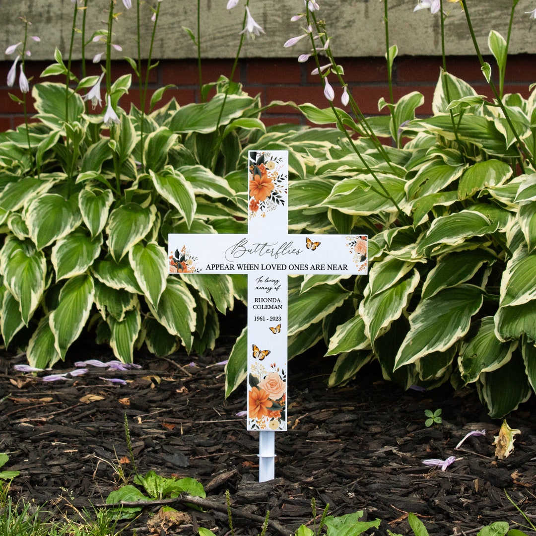 Memorial Solar Cross Garden Stake | Personalized Butterflies Appear ...