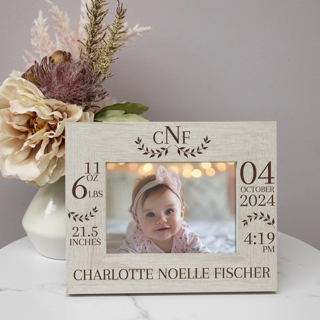 Monogrammed Baby Picture Frame | Baby Birth Stats Picture Frame | Baby ...