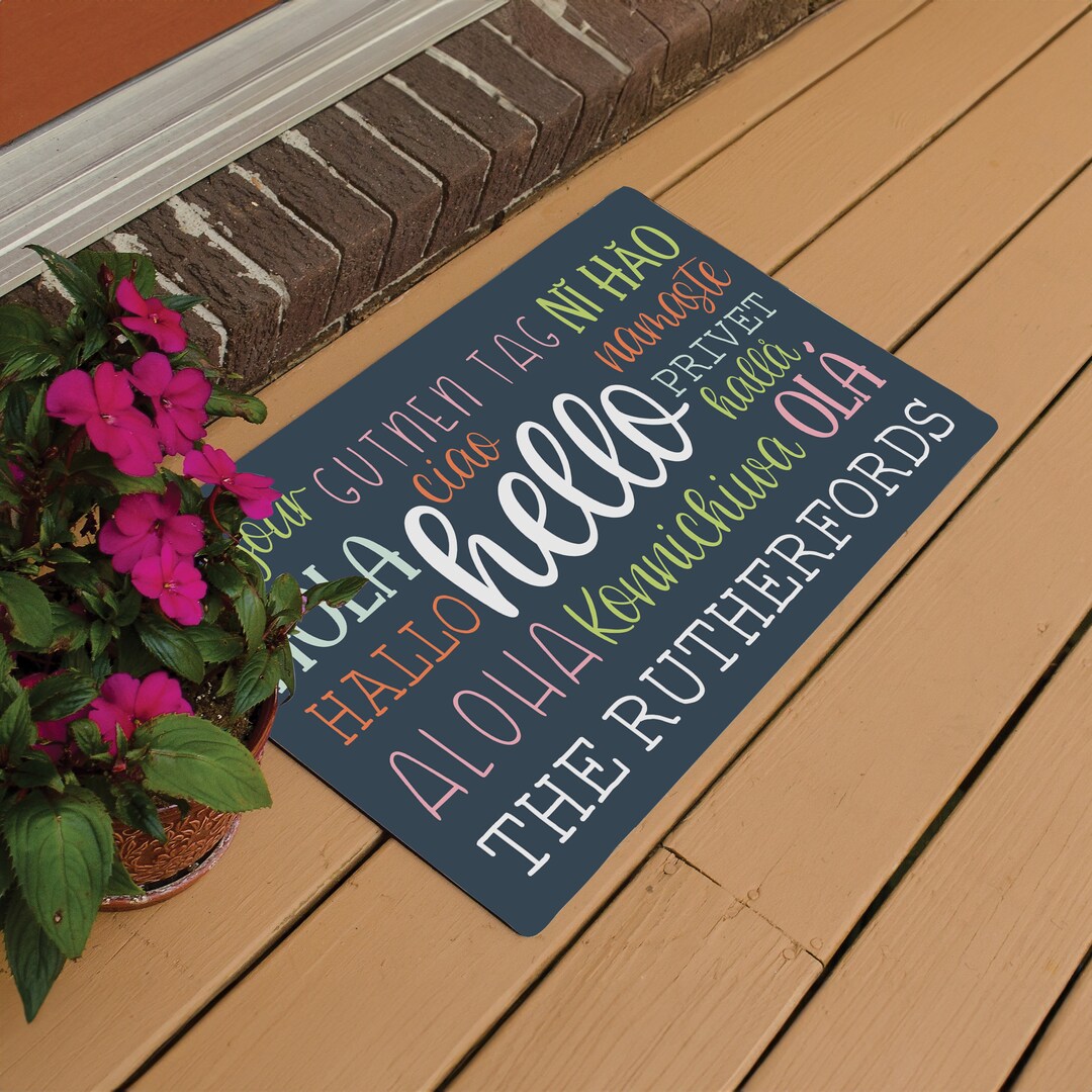 Hello Welcome Door Mat | Personalized Spring Decor Rug | Hola Ciao ...
