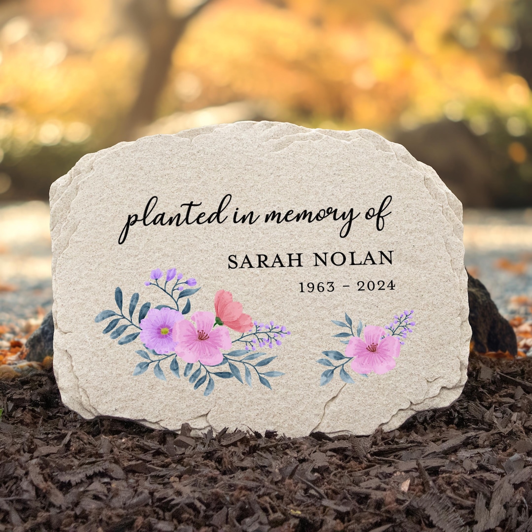 Memorial Garden Stone | Personalized Sympathy Stepping Stone | Planted in Memory of | Floral ...