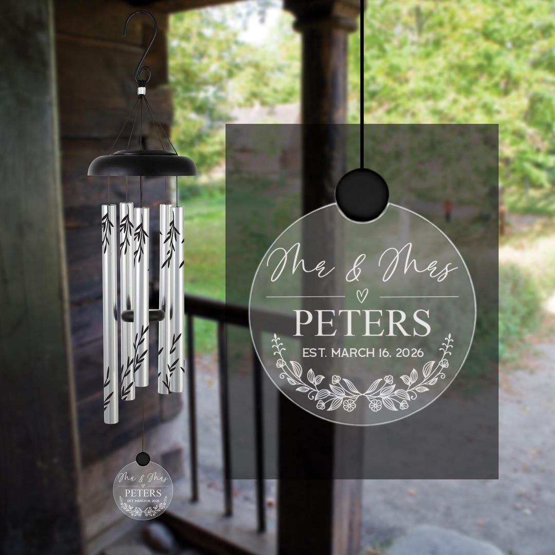 Floral Wedding Solar Wind Chime Gift | Personalized Mr and Mrs Wind ...