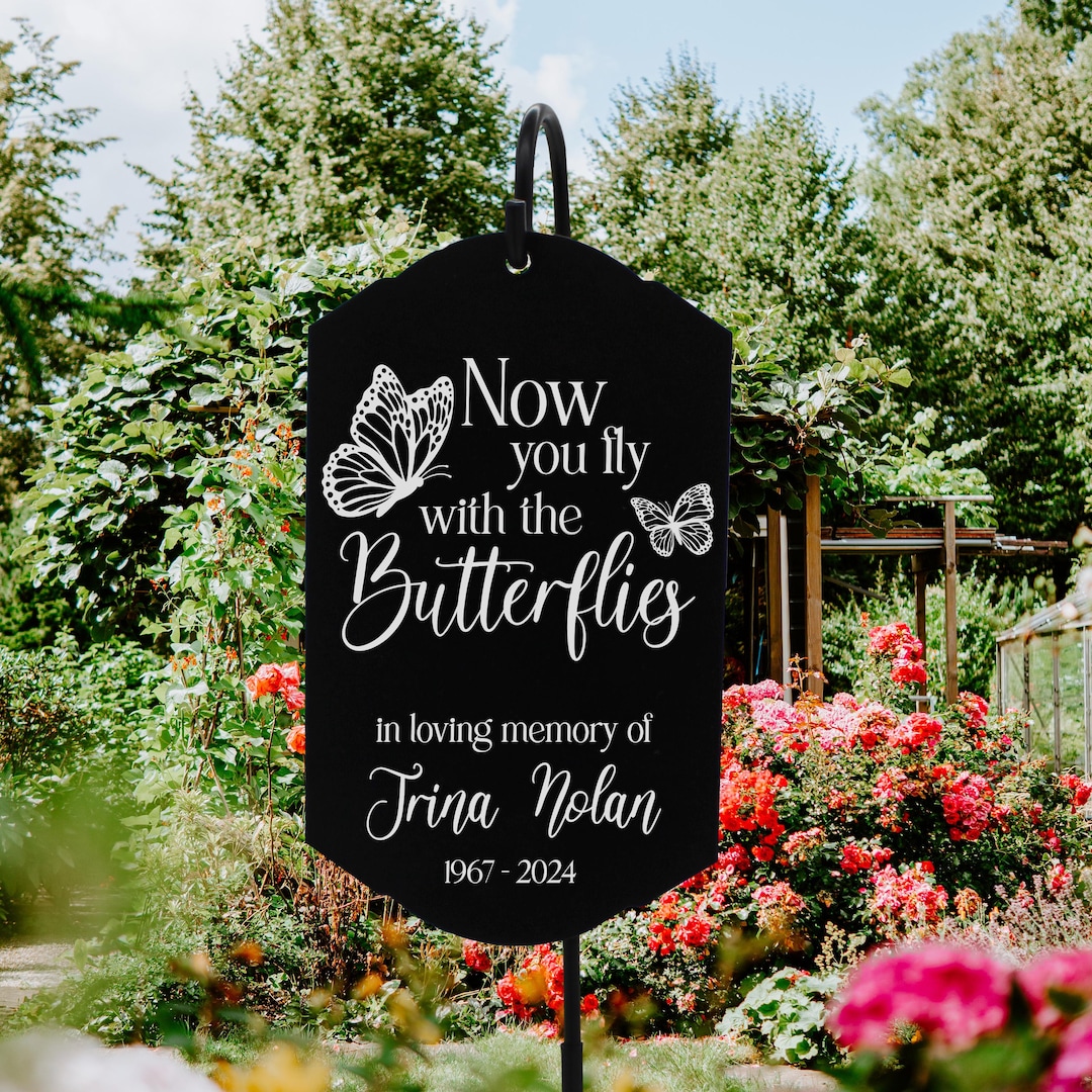 Flies With Butterflies Memorial Garden Stake | Mom Grandma Sympathy ...