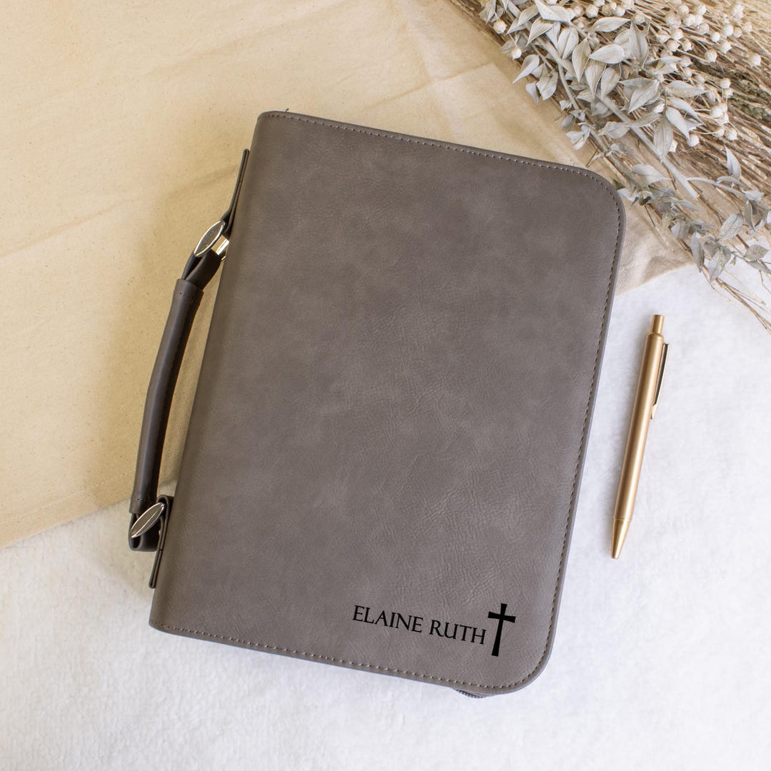 Personalized Cross Bible Cover | Vegan Leather Bible Case With Name ...