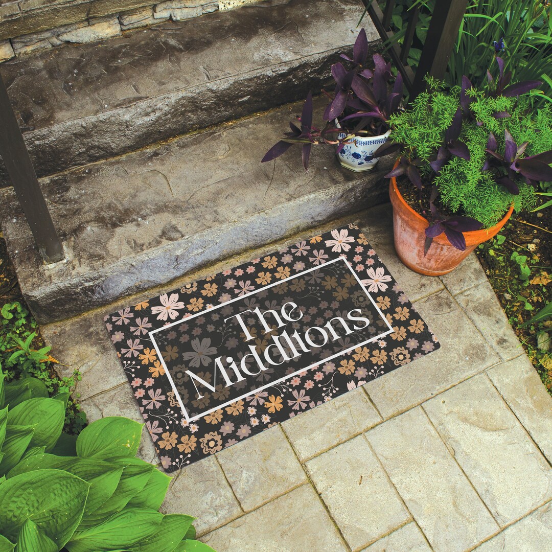 Floral Spring Door Mat With Name Personalized Flower Kitchen Rug Floral ...