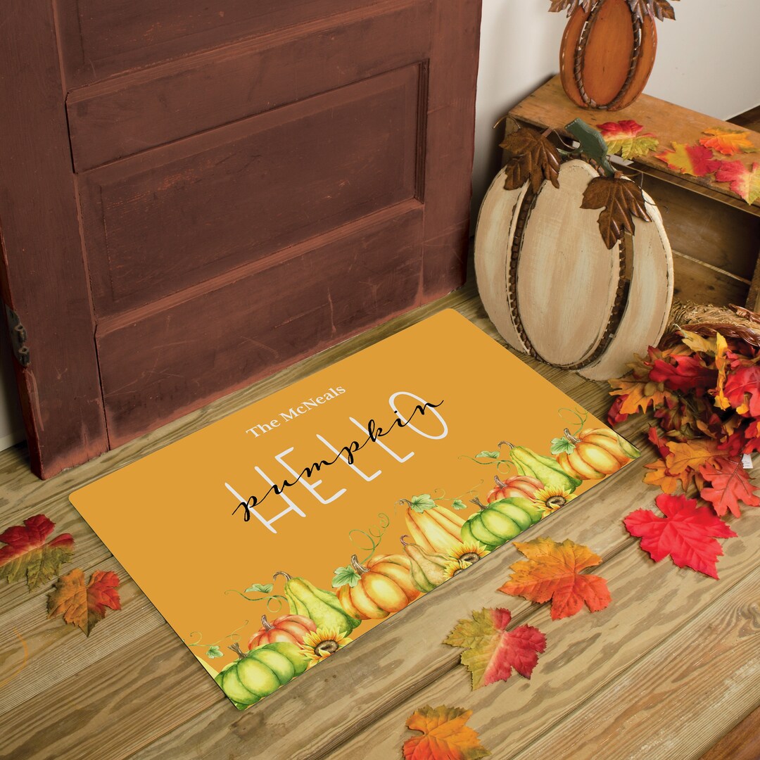 Hello Pumpkin Mat Personalized Thanksgiving Welcome Mat Fall Autumn ...