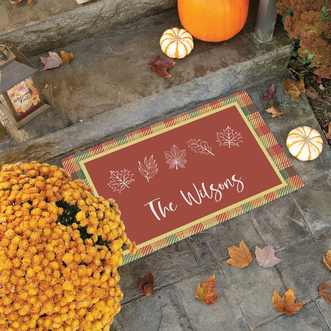 Fall Welcome Mat Personalized Fall Door Mat With Plaid Frame Fall ...