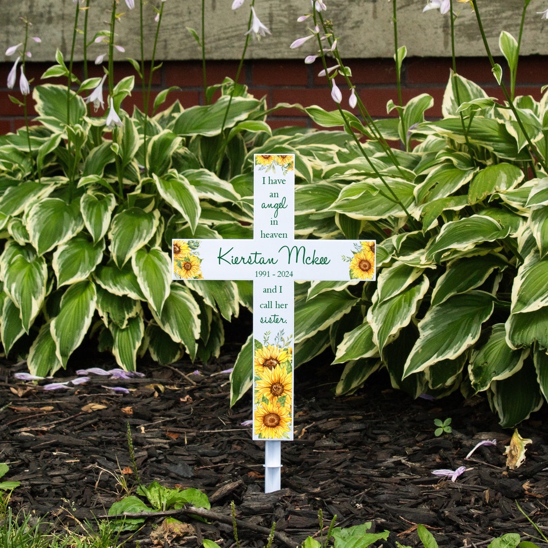 Sister Memorial Cross Garden Stake | Personalized Sister Loss Solar ...