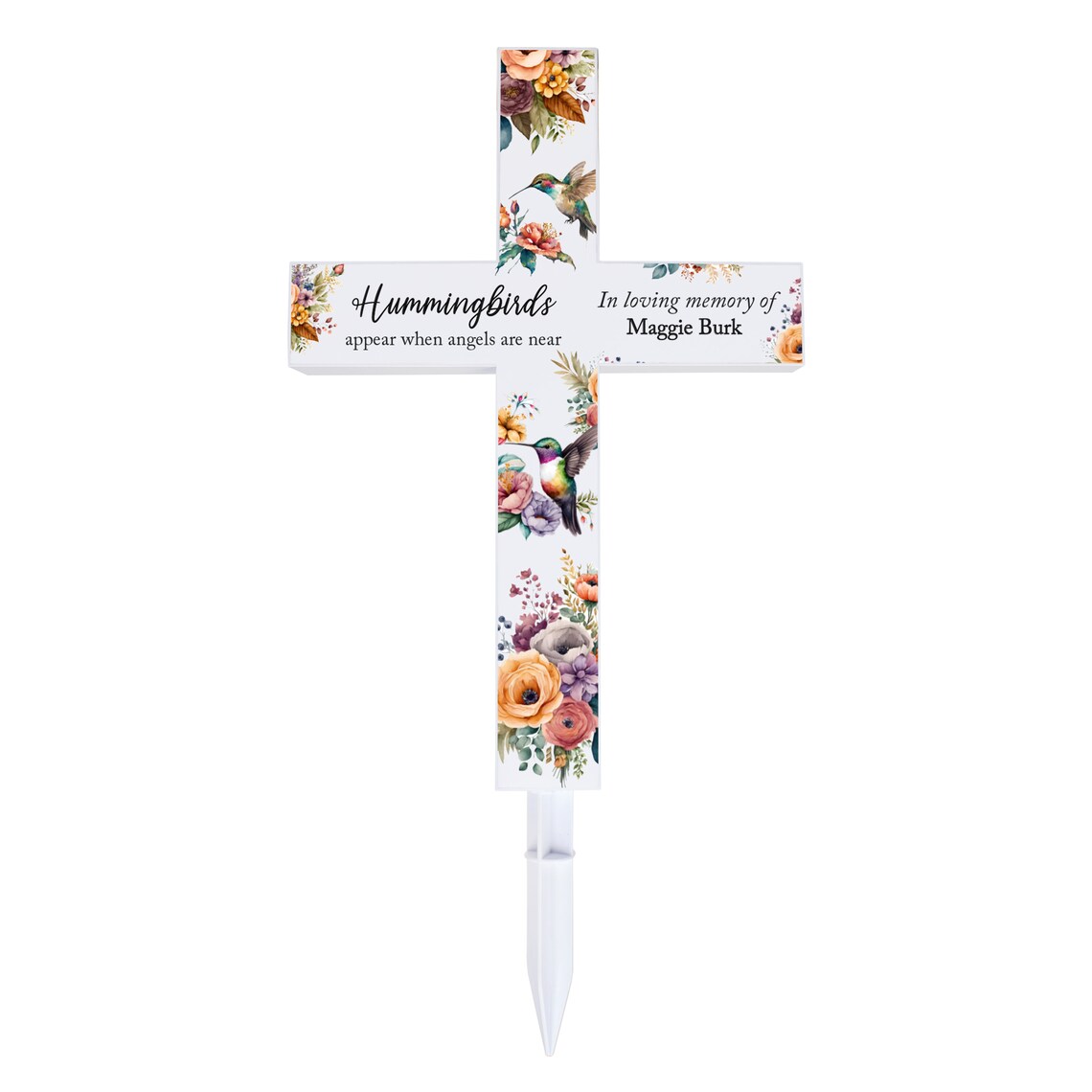 Hummingbird Memorial Solar Cross Garden Stake | Hummingbirds Appear ...