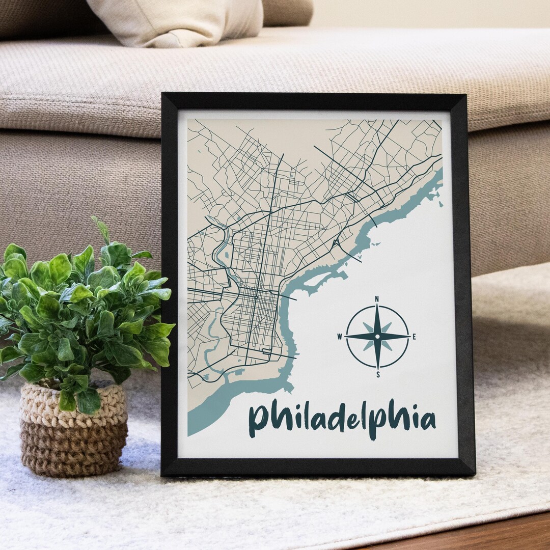 Philadelphia Pennsylvania Map Art Philly Wall Sign Philly PA Roadmap ...