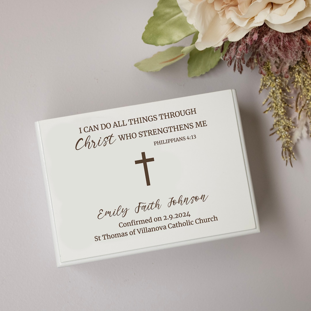 Confirmation Keepsake Box | Christ Who Strengthens Me Confirmation Gift ...