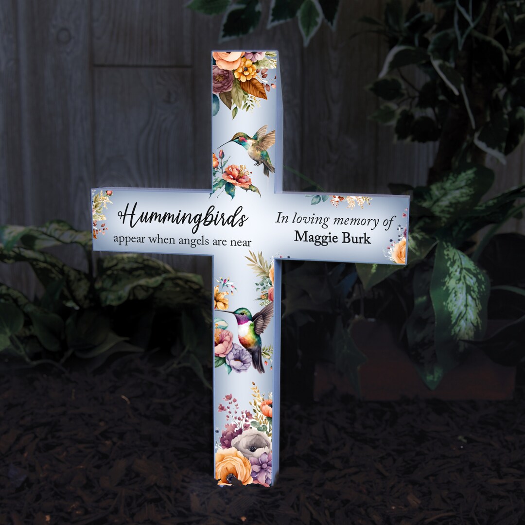 Hummingbird Memorial Solar Cross Garden Stake | Hummingbirds Appear ...
