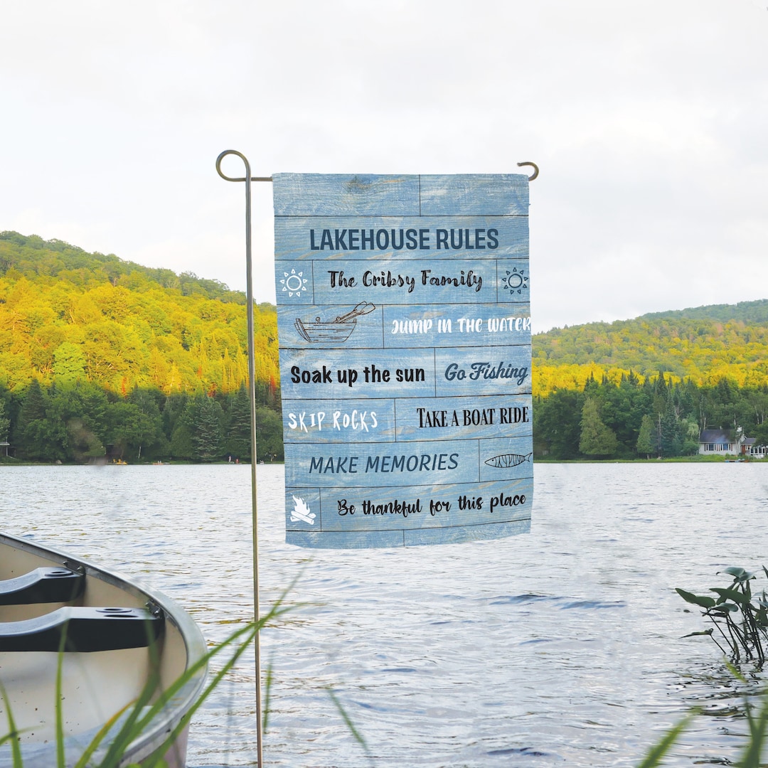 Lakehouse Rules Garden Flag Personalized Yard Flag Spring Outdoor Decor ...