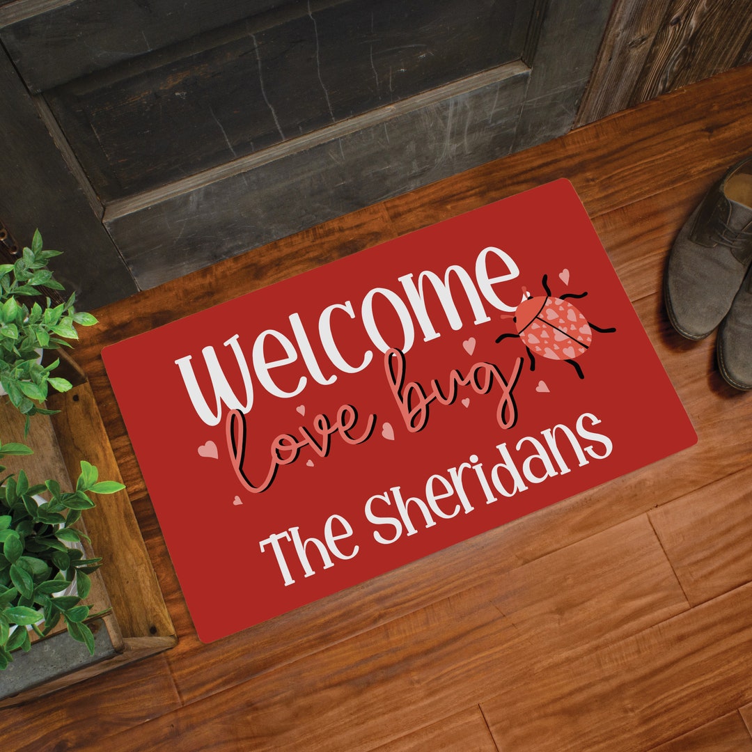 Welcome Love Bug Valentine's Day Welcome Mat Valentine Day Doormat ...