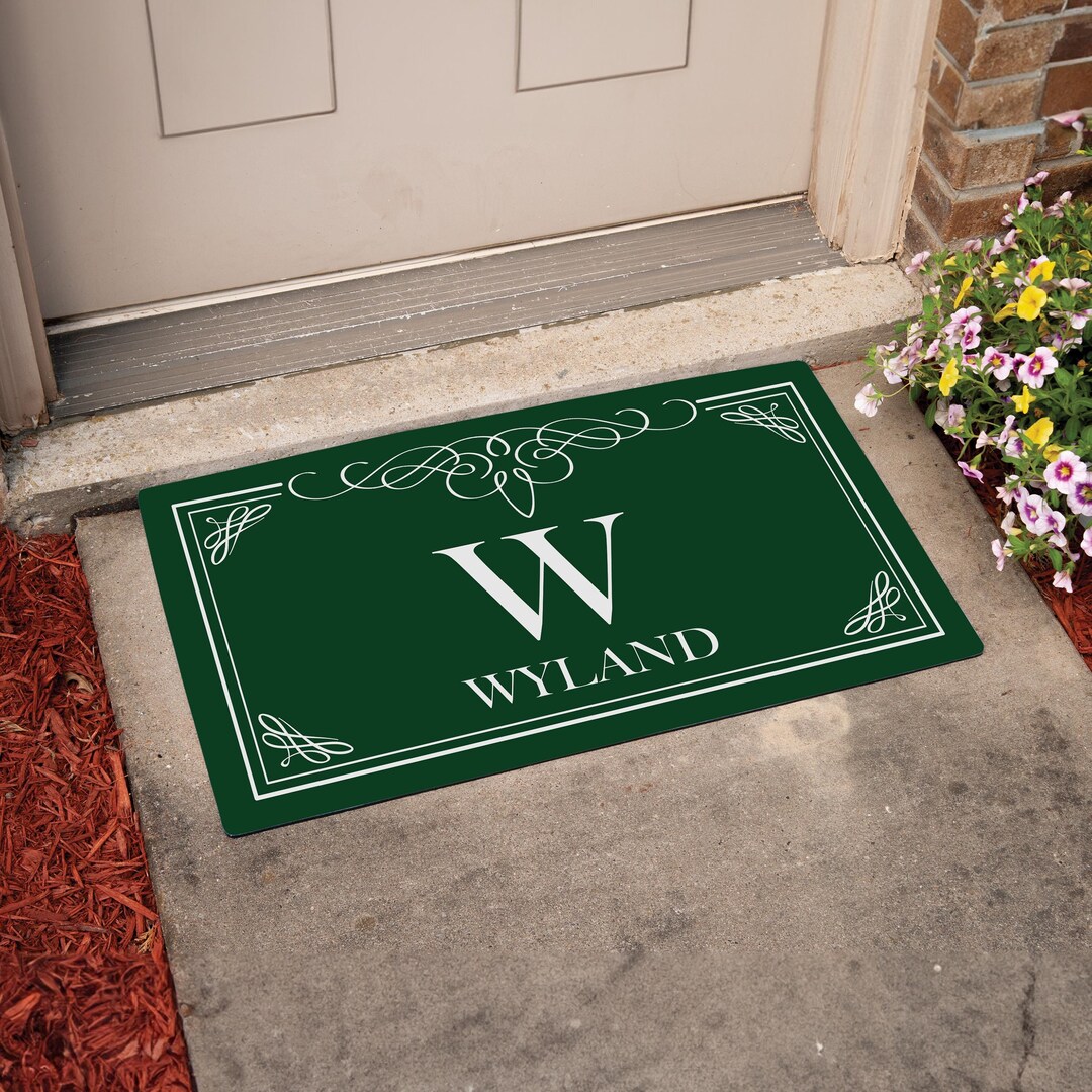 Monogram Welcome Door Mat | Personalized Last Name Door Rug | Custom ...