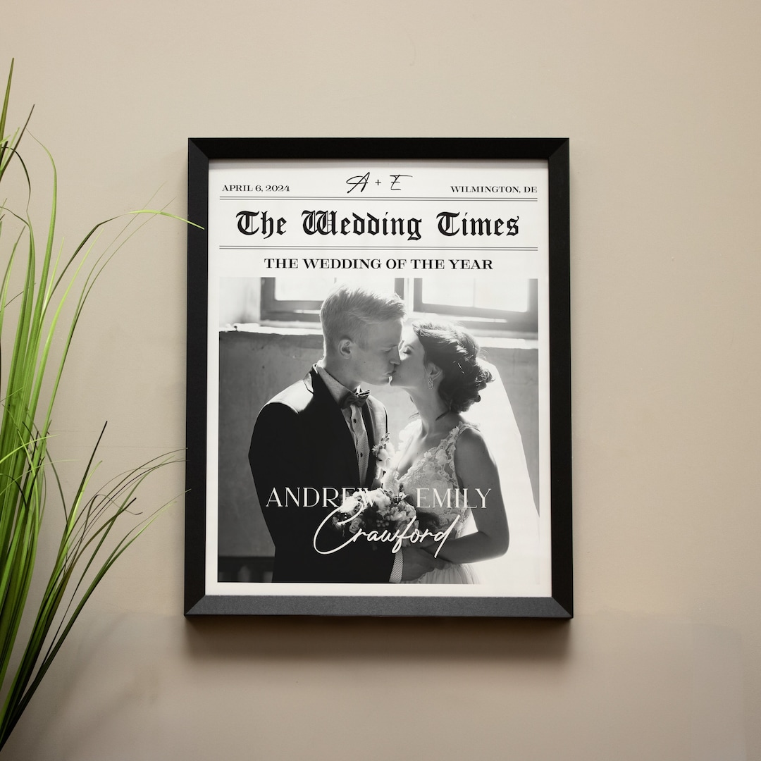 Wedding Newspaper Cover Framed Wall Sign | Framed Wedding Newspaper ...