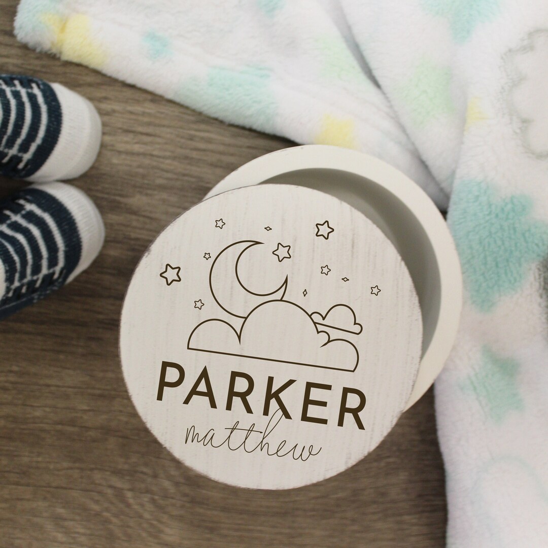 Wooden Keepsake Box for Baby Boy Personalized Baby Memory Box Moon ...