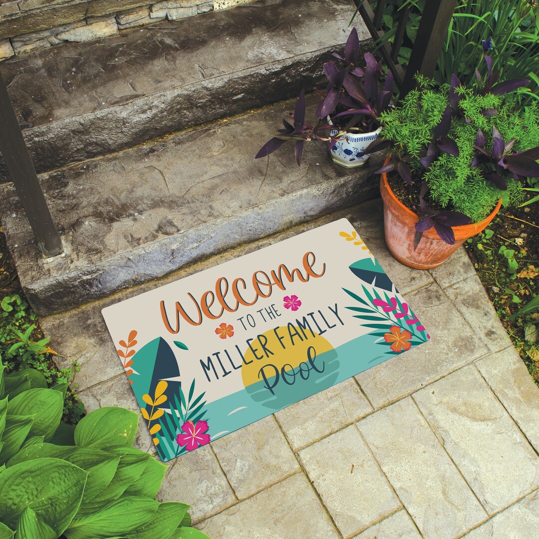 Tropical Welcome Mat | Personalized Summer Doormat | Tropical Flowers ...