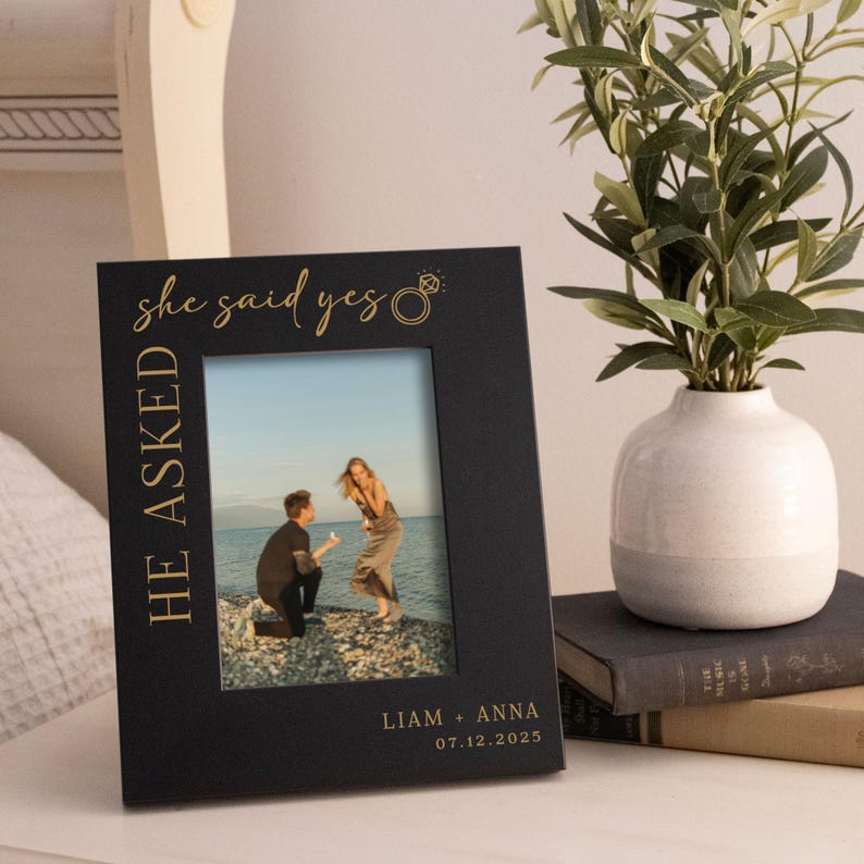 She Said Yes Picture Frame | Personalized Engagement Picture Frame ...