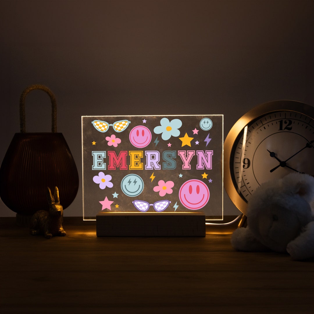 Preppy Name Night Light | Personalized LED Night Light for Girls | Neon ...