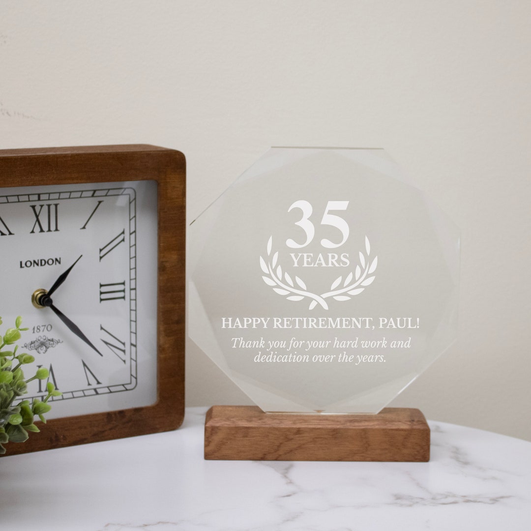 Personalized Retirement Plaque | Engraved Crystal Retirement Gift ...