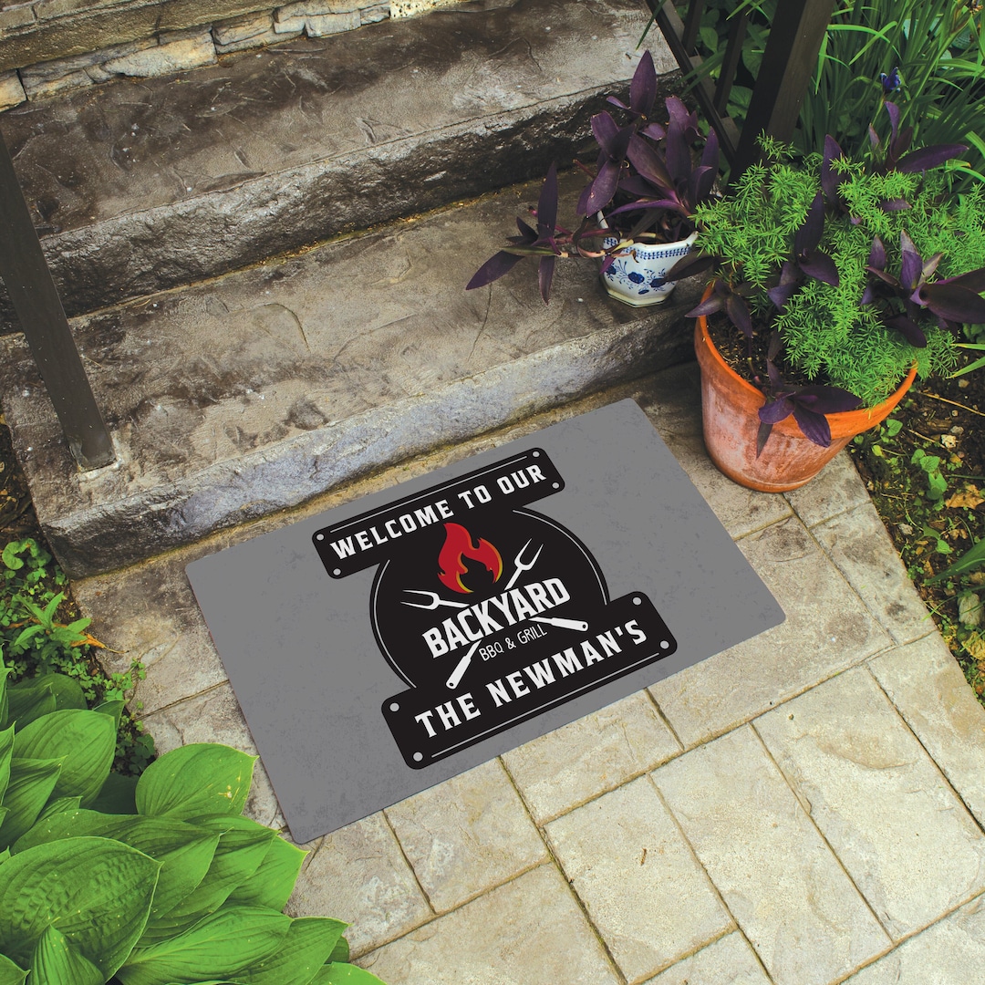 Backyard BBQ Welcome Mat | Personalized Grill Mat for Host | BBQ ...