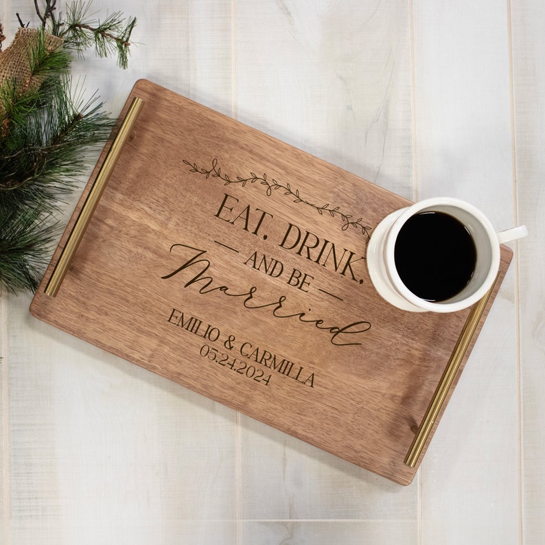 Wedding Wood Serving Tray With Handles | Engraved Serving Tray With ...