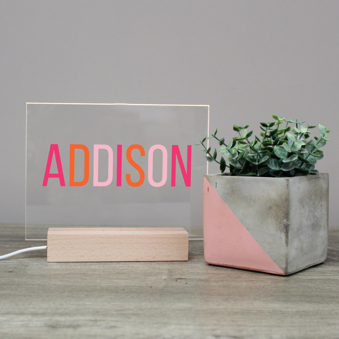 Preppy Colorful Name Night Light | Personalized LED Night Light for ...