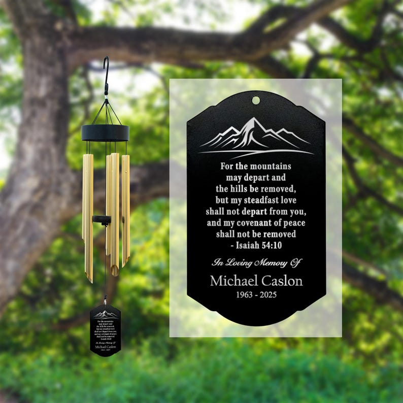 Bible Verse Memorial Wind Chime | Personalized Mountains Depart Wind ...
