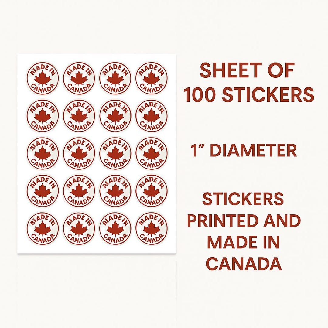 100 Made in Canada Stickers – 1” Round Red Maple Leaf Labels – Canadian ...