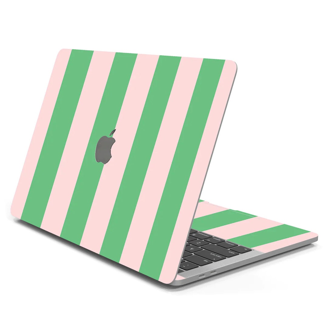 Summer Stripe MacBook Skin, Awning Stripe MacBook Decal, Pink and Green ...
