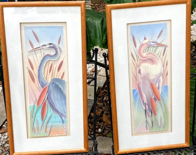 Pair 80s Deco Paintings by Beatty Fehling Original Signed Art Tropical ...