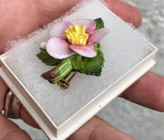 Vintage 60s Royal Park Ceramic Flower Brooch In Origi… - Gem