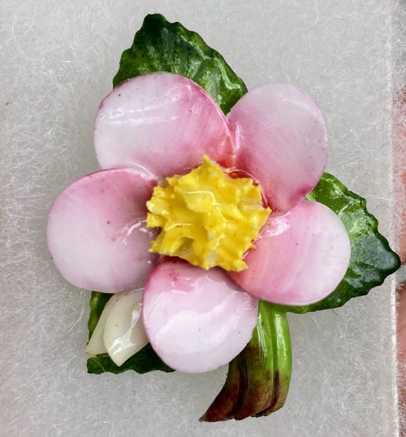 Vintage 60s Royal Park Ceramic Flower Brooch In Origi… - Gem