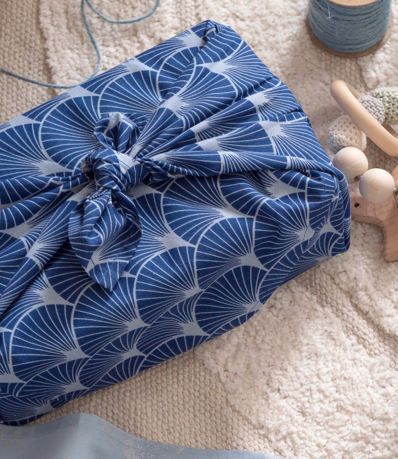 Organic Cotton Furoshiki: Reusable Fabric Gift Wrap - Indigo Fans Print ...