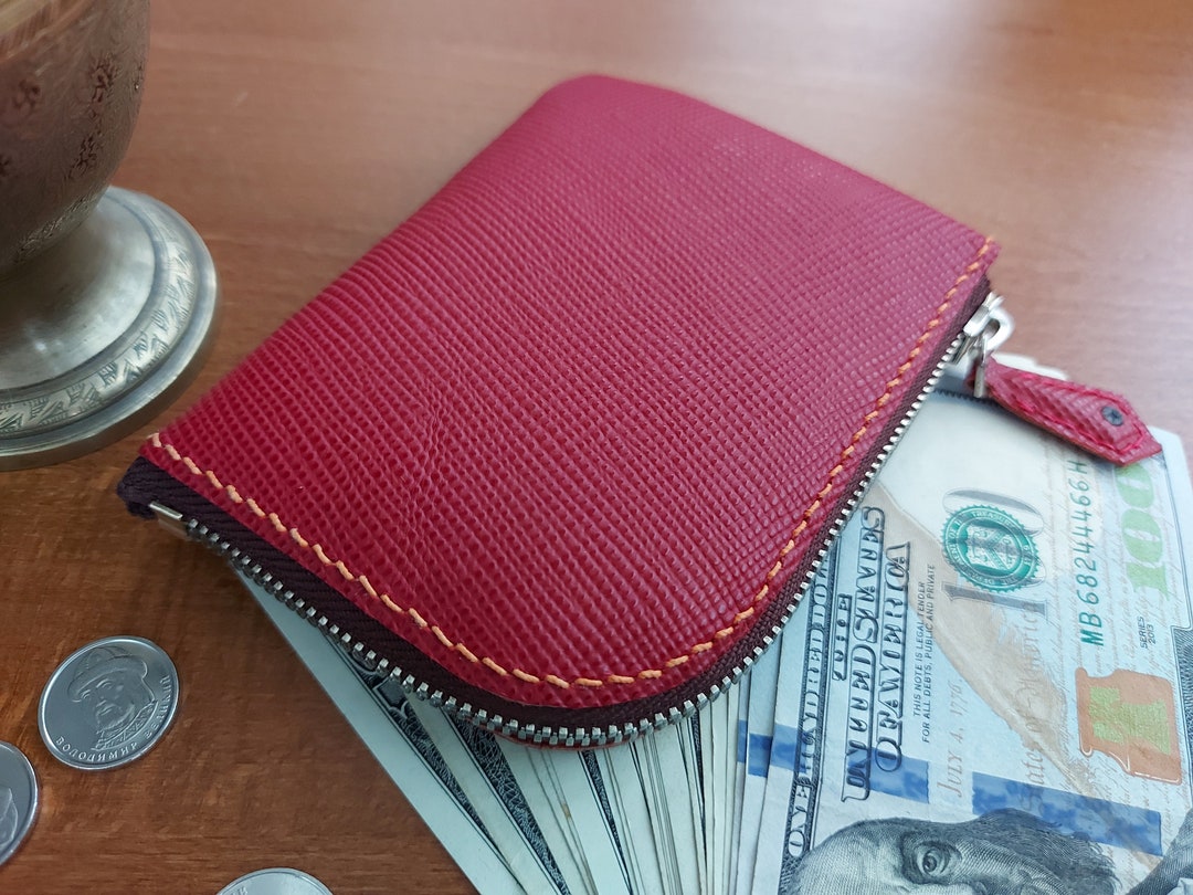 Leather Zip Wallet, Half Zip Wallet, Custom Small Wallet, Monogram ...