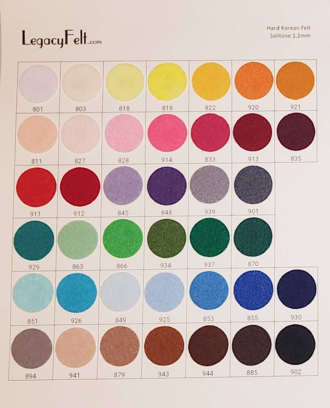 Color Chart - Etsy