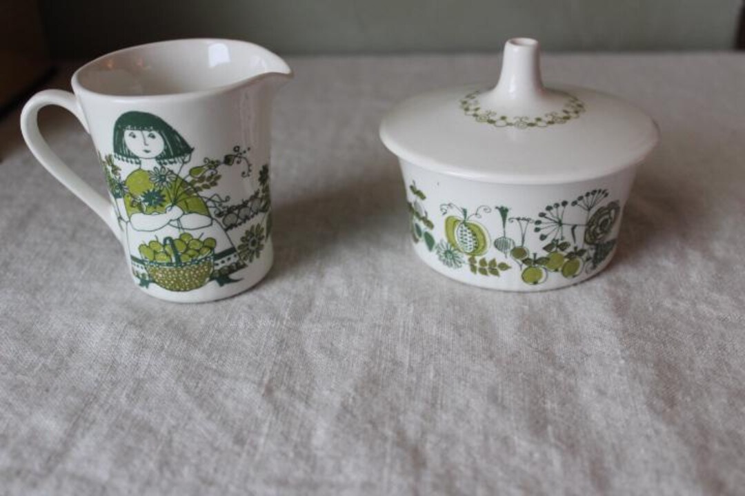 Vintage Figgjo Flint (norway) Market Pattern Mini Sugar and Cream ...