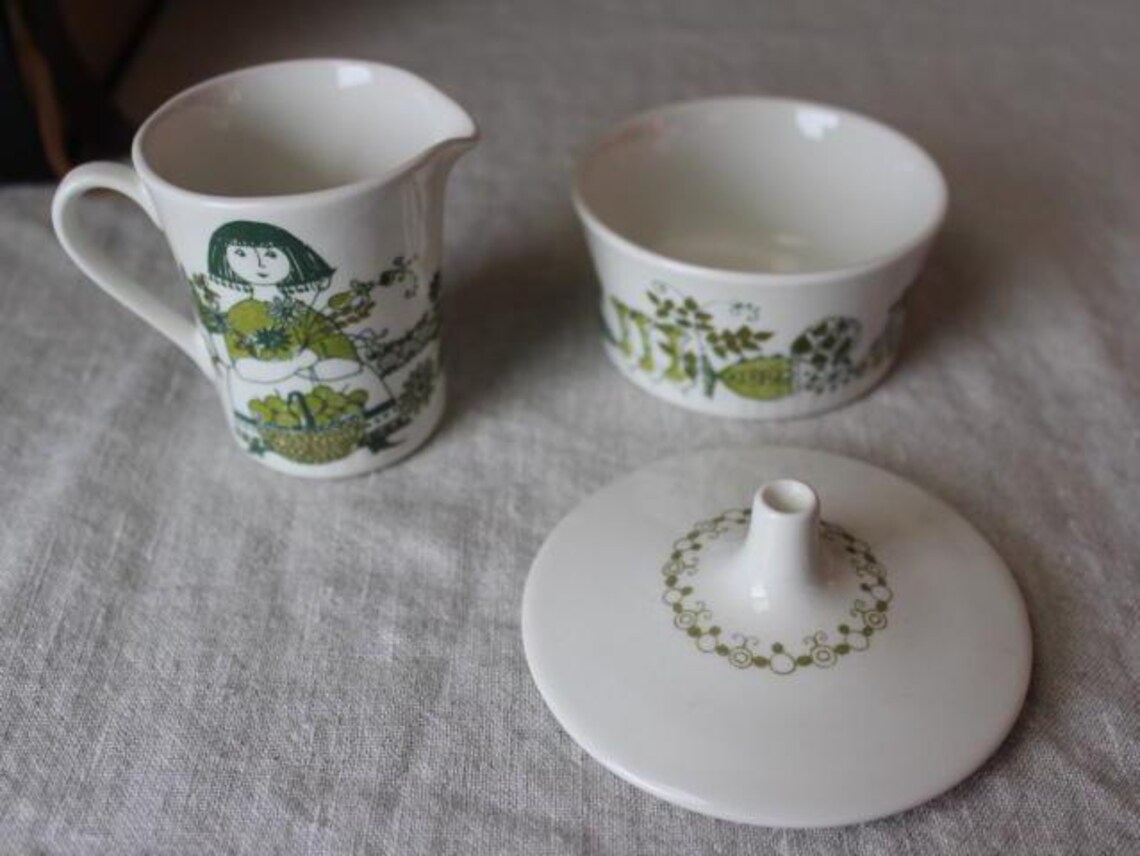 Vintage Figgjo Flint (norway) Market Pattern Mini Sugar and Cream ...