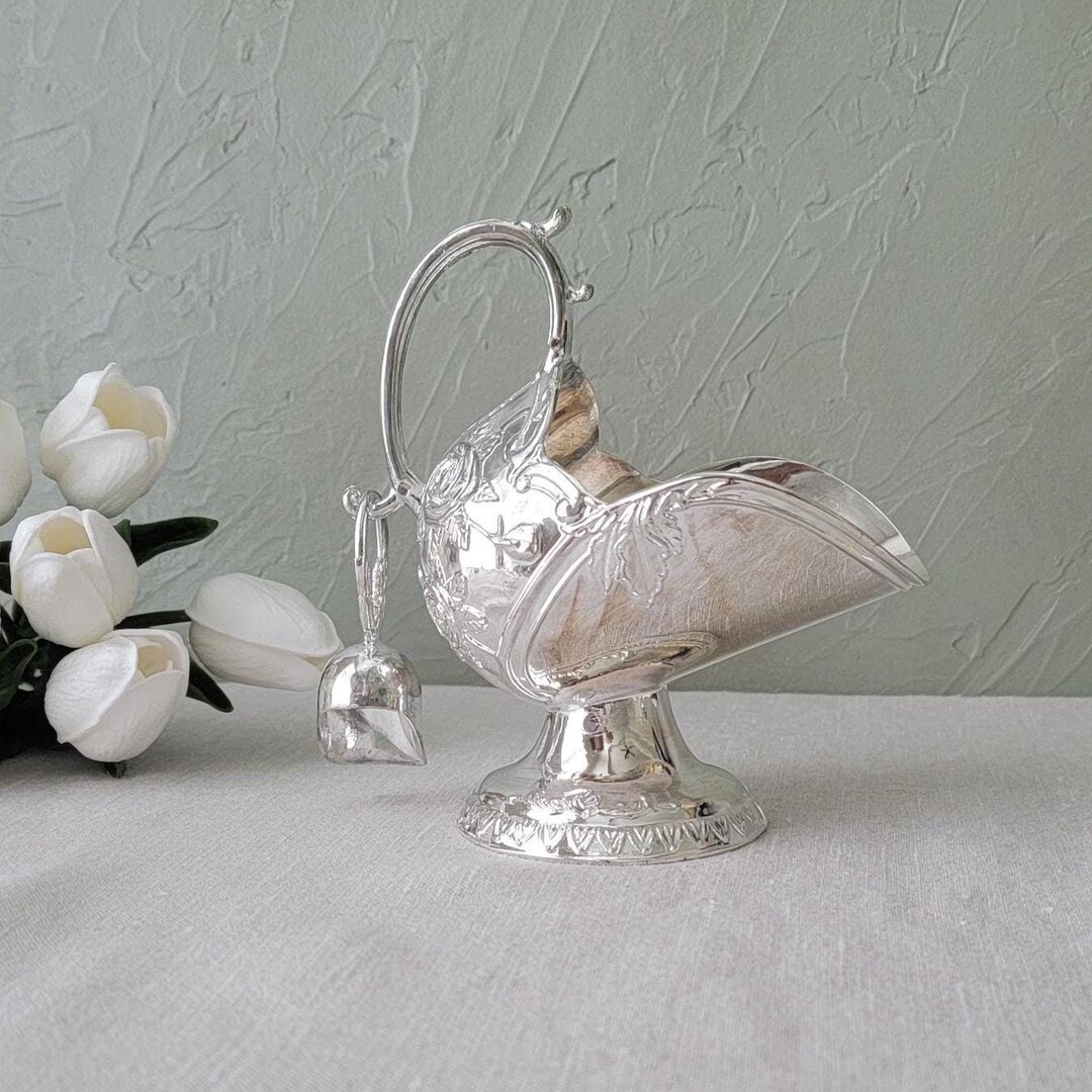 Vintage Silver Sugar Scuttle With Mini Scoop by Godinger, Sugar Scoop ...