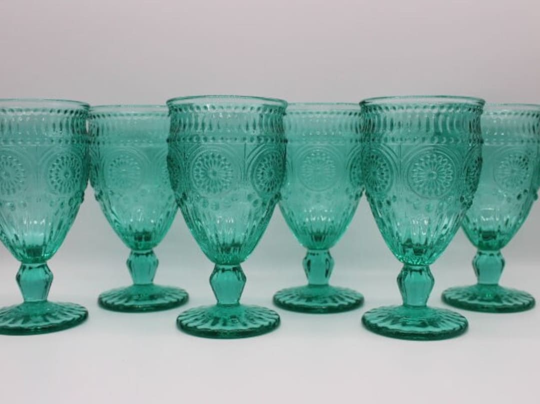 Water Goblet Adeline-turquoise by PIONEER WOMAN GLASS Set of 6/green ...